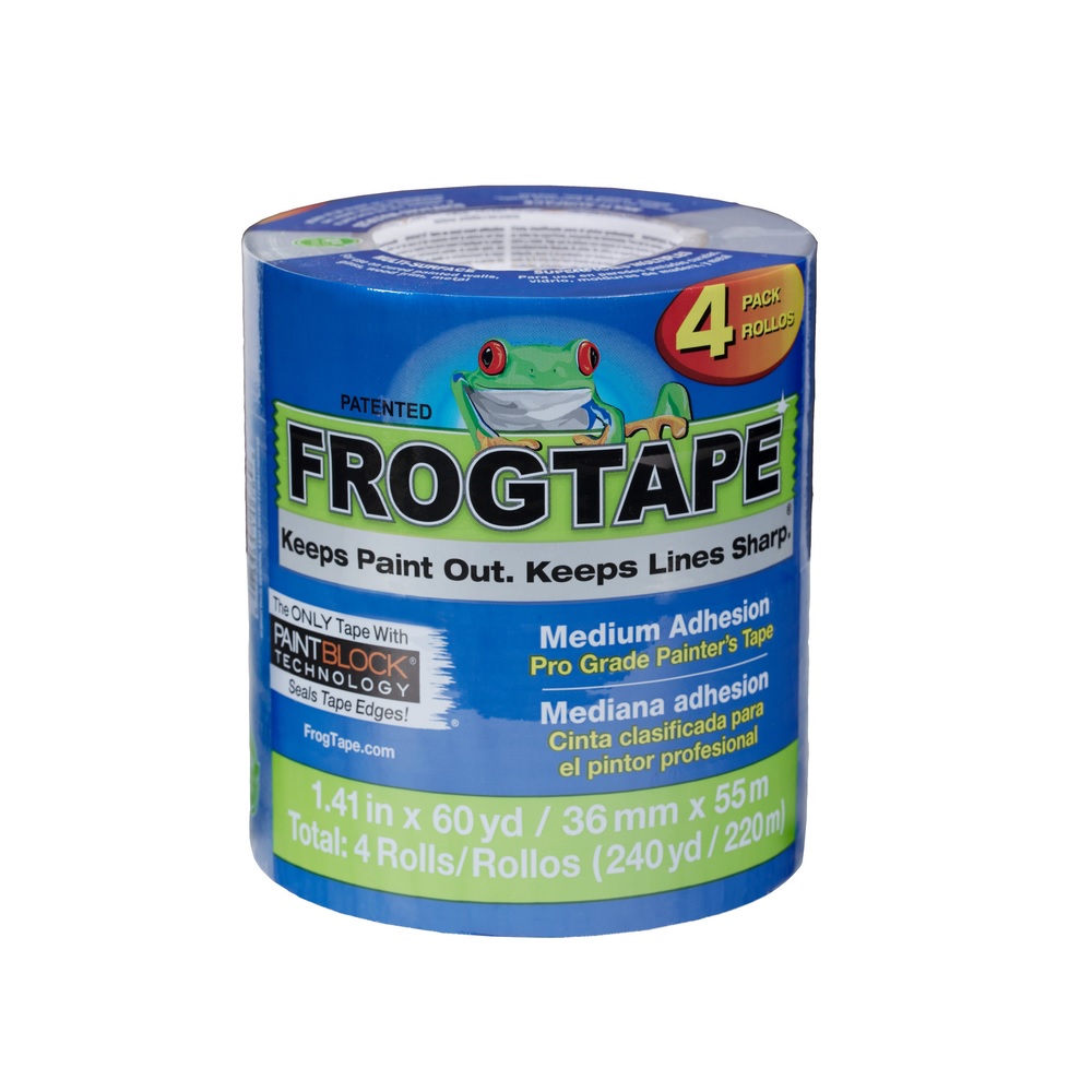 Shurtape FrogTape Pro Grade Painter's Tape, 4-Rolls, 1.41” x 60 yds, Blue, Paint Block ...